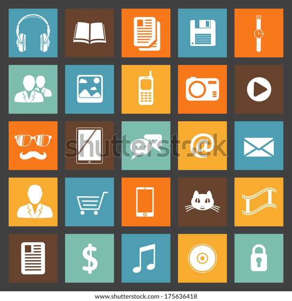 Flat Media Devices Services Icons Set Stock Vector (Royalty Free ...