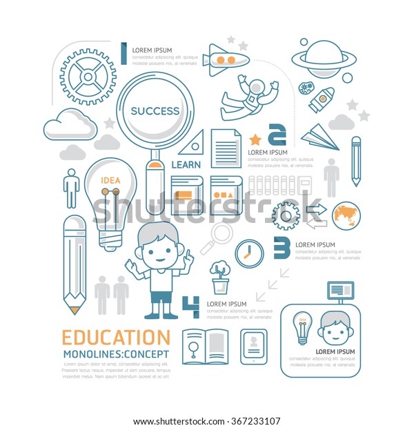 Flat Mono Line Infographic Education People Stock Vector (Royalty Free ...