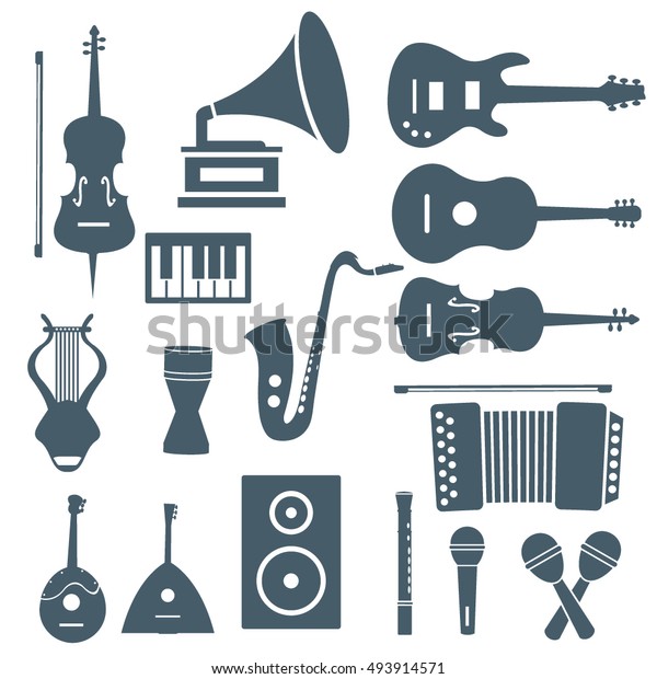 Flat Music Instruments Icons Pictograms Background Stock Vector ...