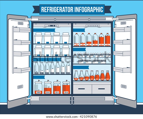Flat Open Vector Refrigerator Infographic Element Stock Vector (Royalty ...