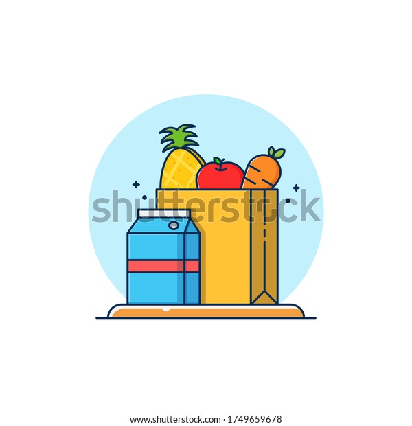 Flat Outline Illustration Vector Graphic Grocery Stock Vector (Royalty ...