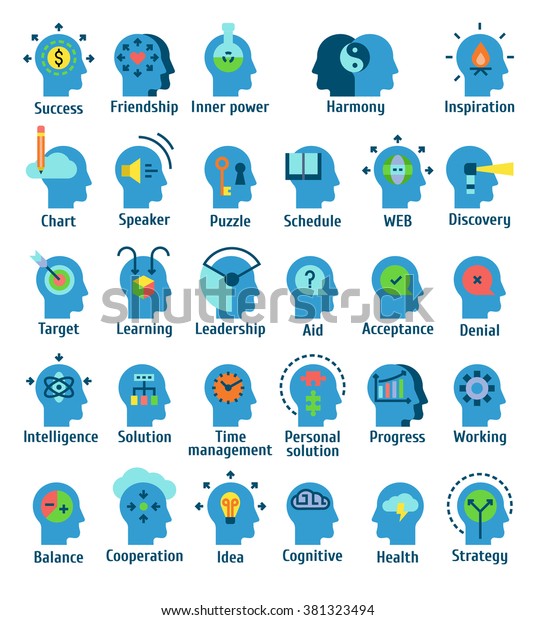 Flat Pictogram Icons Set Human Brain Stock Vector (Royalty Free) 381323494