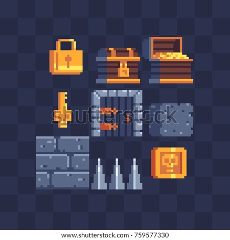 「Flat Pixel Art Icons Set Padlock」のベクター画像素材（ロイヤリティフリー） 759577330 ...