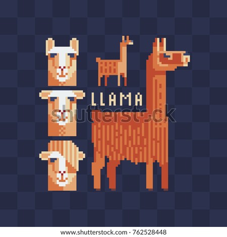 Flat Pixel Art Icons Set Llama Stock Vector (Royalty Free) 762528448 ...