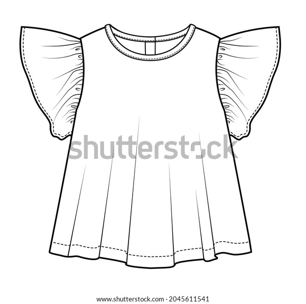 Flat Sketch Girls Top Stock Vector (Royalty Free) 2045611541