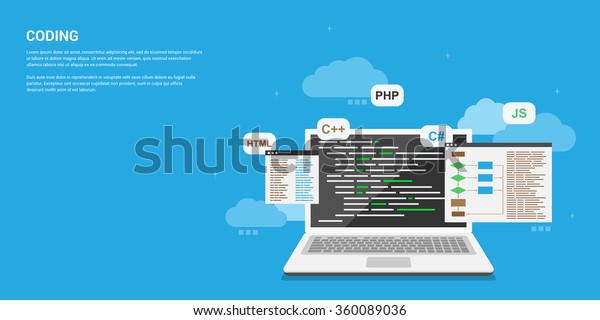 Flat Style Banner Design Coding Programming Stock Vector (Royalty Free ...