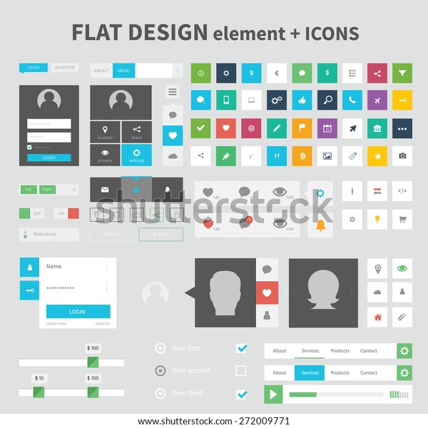 Flat Ui Kit Pack Design Icons Stock Vector (Royalty Free) 272009771 ...