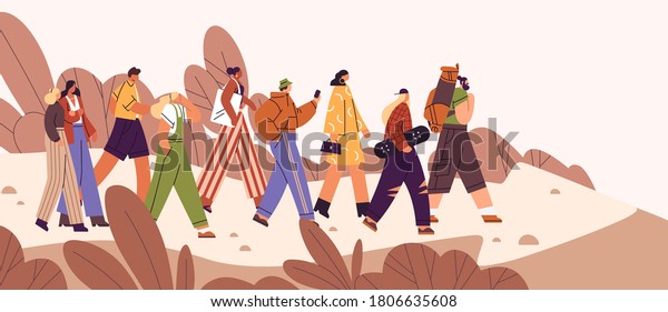 Flat Vector Cartoon Illustration People Following Stock Vector (Royalty ...