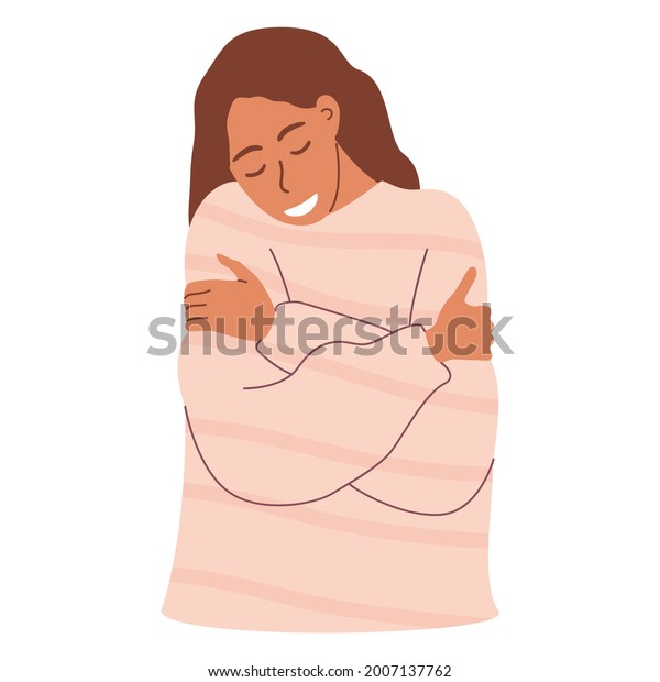 Flat Vector Cartoon Illustration Woman Hugging Stock Vector (Royalty ...