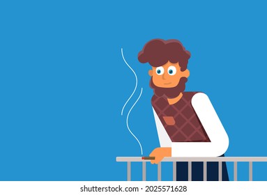 Flat Vector Cartoon Man Smoking Cigarette Stock Vector (Royalty Free ...