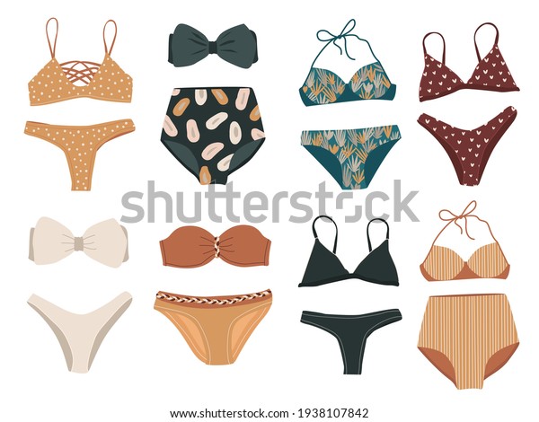 Flat Vector Cartoon Set Stylish Swimsuits Stock Vector (Royalty Free ...