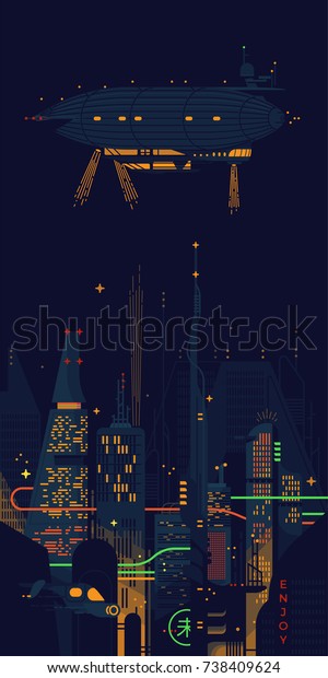 Flat Vector Fantastic Abstract Dystopian Noir Stock Vector (Royalty ...