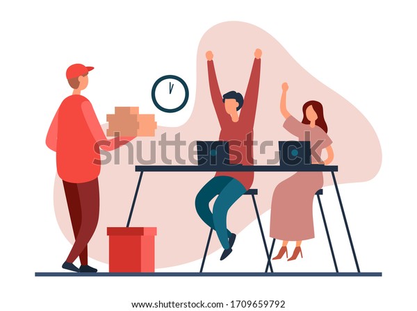 Flat Vector Illustration Cartoon Employees Table Stock Vector (Royalty ...