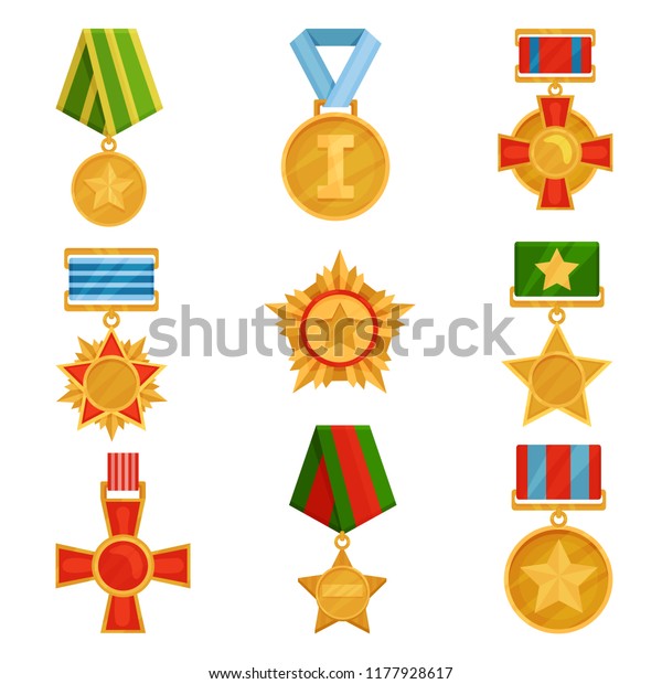 Flat Vector Set Military Medals Colorful Stock Vector (Royalty Free ...