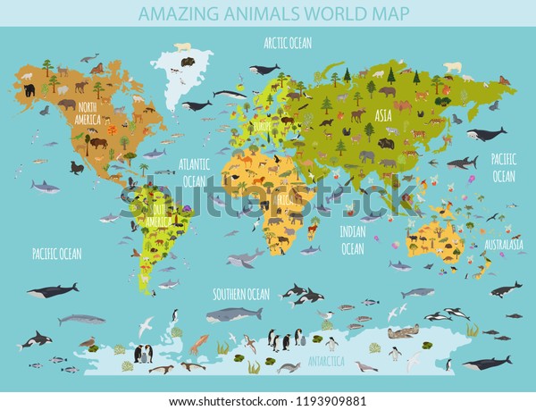 Flat World Flora Fauna Map Elements Stock Vector (Royalty Free) 1193909881