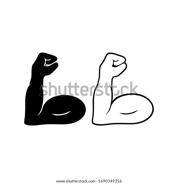 Flexed bicep muscle or strong workout icon set flat in black and white ... Flexed bicep muscle or strong workout icon set flat in black and white ...
