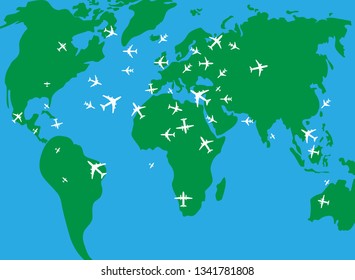 Flight Aircraft Over Map Earth Flat Stock Vector (Royalty Free ...