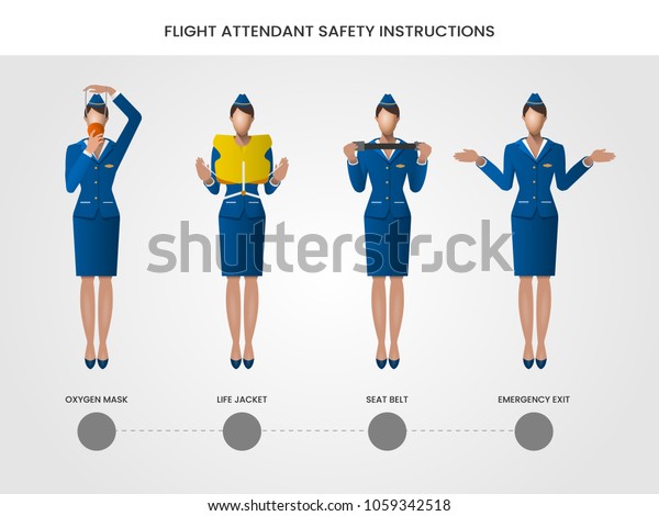 Flight Attendant Safety Instructions Vector Illustration Stock Vector ...