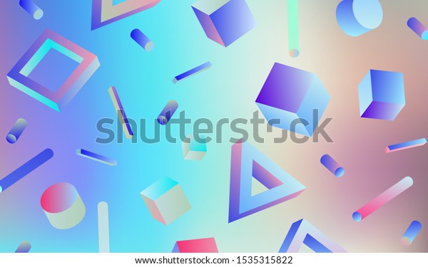 Floating 3d Shapes On Holographic Neon Stock Vector (Royalty Free ...