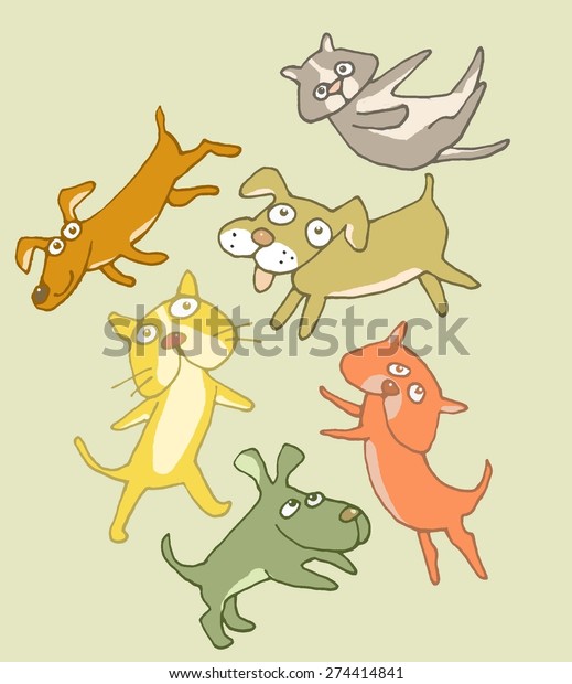 Floating Cartoon Dogs Cats Stock Vector (Royalty Free) 274414841 ...