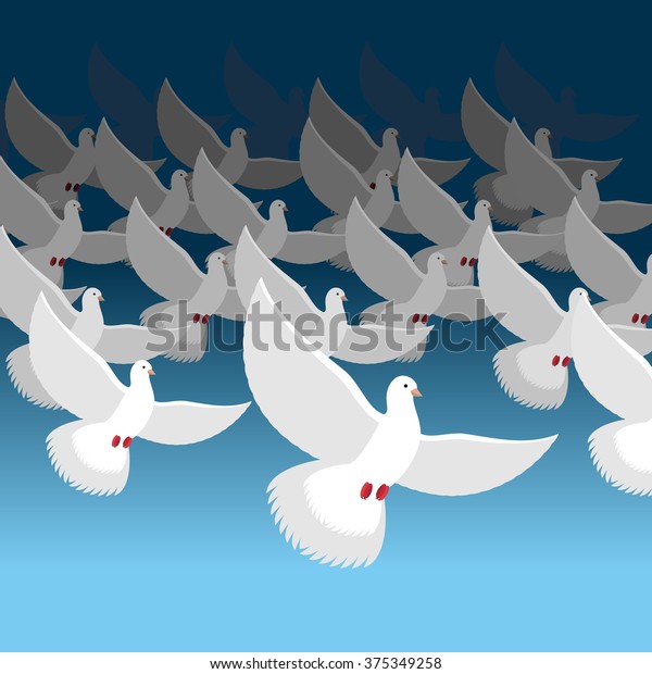 Flock Doves Into Sky Blue Cloud Stock Vector (Royalty Free) 375349258 ...