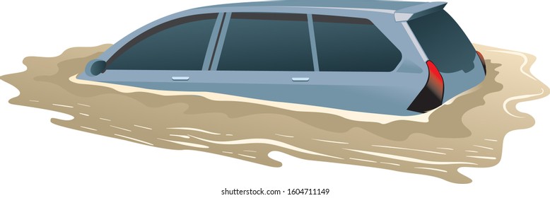 Flood Damaged Car Illustration Vector Stock Vector (Royalty Free ...
