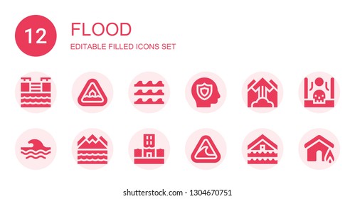Flood Icon Set Collection 12 Filled Stock Vector (Royalty Free) 1304670751