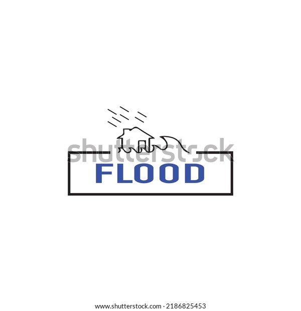 Flood Logo Represented Housewaves Raindropsemergency Situations ...