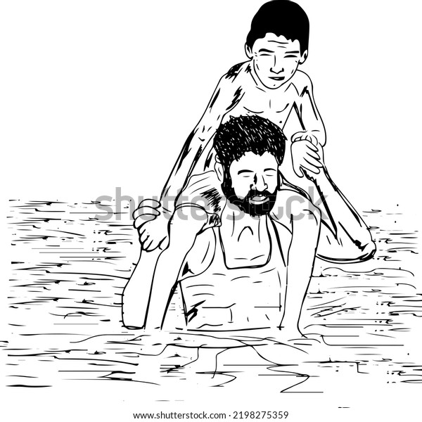 Flood Victims Vectorfather Carrying His Son Stock Vector (Royalty Free ...
