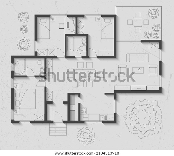 Floor Plan House On Paper Background Stock Vector (Royalty Free ...