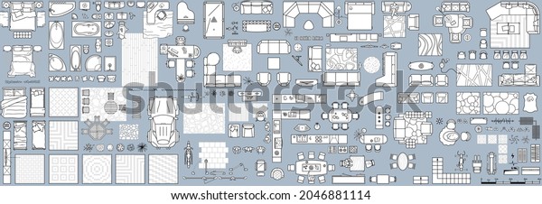 Floor Plan Icons Set Design Interior: стоковая векторная графика (без ...