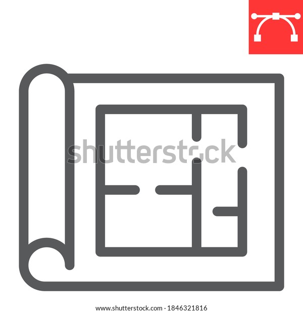 Floor Plan Line Icon Architecture Blueprint Stock Vector (Royalty Free ...