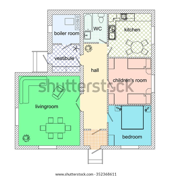 Floor Plan Modern Apartment 2d Vector Stock Vector (Royalty Free ...