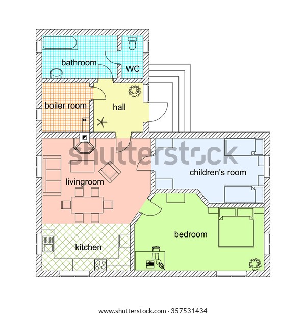 Floor Plan Modern Apartment 2d Vector Stock Vector (Royalty Free ...