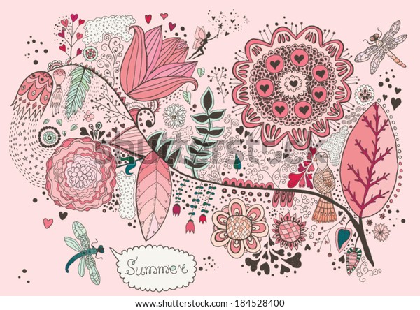 Flora Hand Drawn Doodle Stock Vector (Royalty Free) 184528400