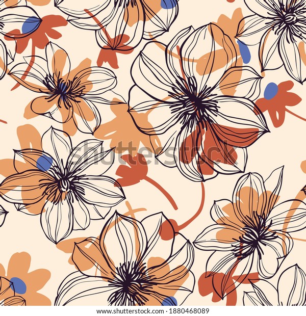 Floral Background Large Flowers Graphic Line Stock Vector (Royalty Free ...