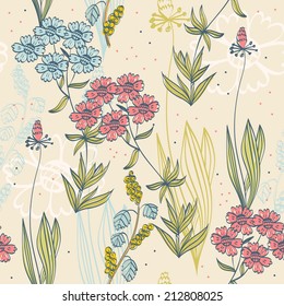 Floral Background Seamless Pattern Realistic Plants Stock Vector ...