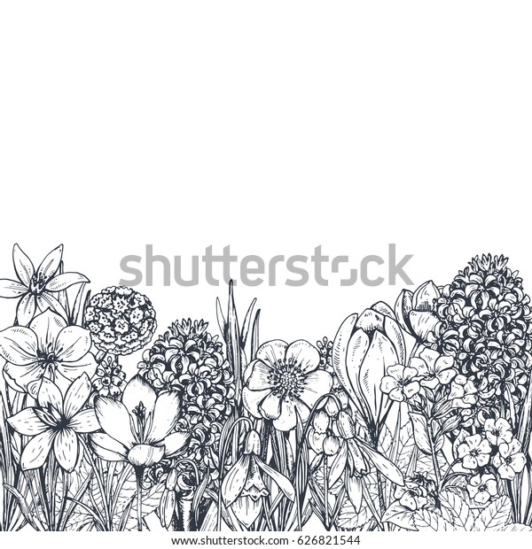 Floral Backgrounds Hand Drawn Spring Flowers Stock Vector (Royalty Free ...
