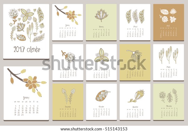 Floral Calendar Hand Drawn Doodle Elements: เวกเตอร์สต็อก (ปลอดค่า ...