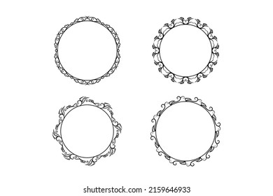 Floral Circle Frame Outline Flower Line Stock Vector (Royalty Free ...