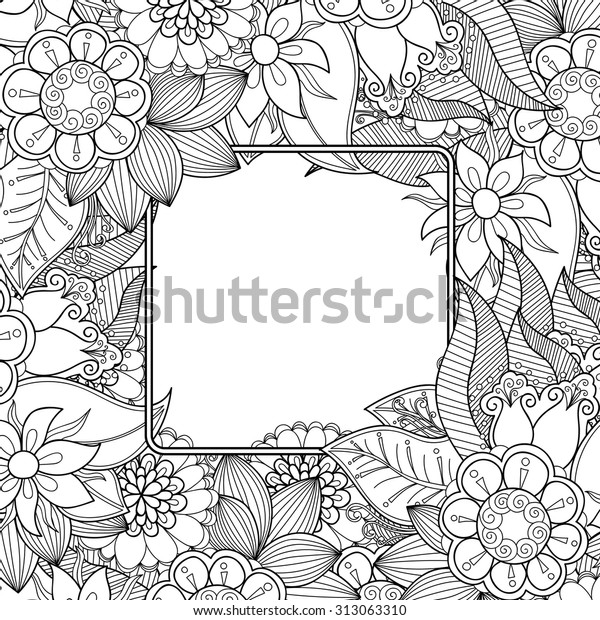 Floral Hand Drawn Zentangle Frame Doodle Stock Vector (Royalty Free ...