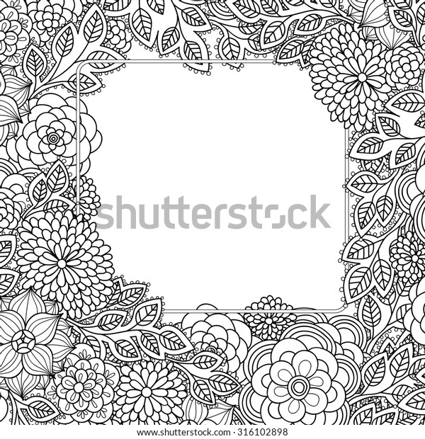 Floral Hand Drawn Zentangle Frame Doodle Stock Vector (Royalty Free ...