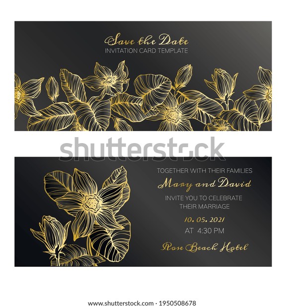 Floral Horizontal Wedding Invitation Design Greeting Stock Vector ...