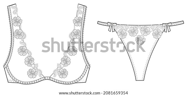 Floral Lace Border Underwired Bra Thong Stock Vector (Royalty Free ...