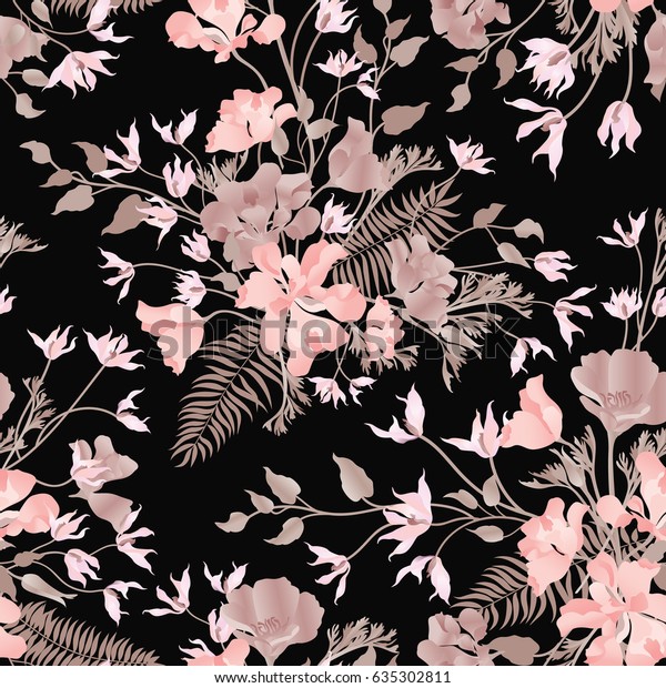 Floral Ornamental Black Seamless Pattern Flower Stock Vector (Royalty ...