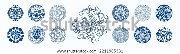 Floral Pattern Blue Porcelain Flower Pattern Stock Vector (Royalty Free ...