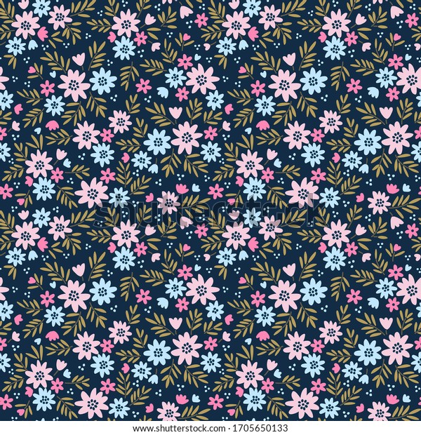 Floral Pattern Pretty Flowers On Navy Stock Vector (Royalty Free ...