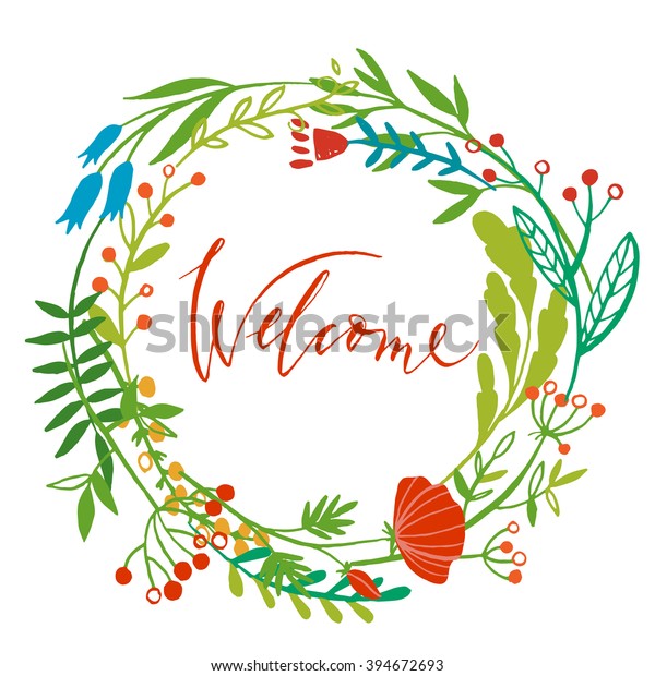 Floral Round Frame Welcome Calligraphy Greetings Stock Vector (Royalty ...