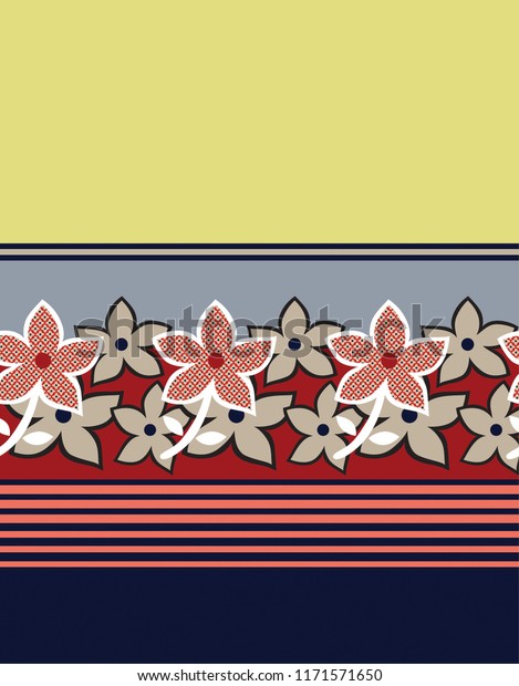 Floral Seamless Flowers Border Pattern Stok Vektör (Telifsiz) 1171571650