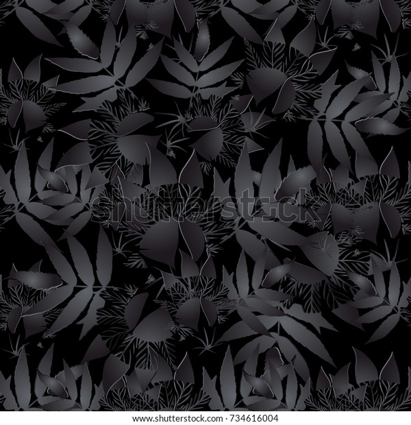 Floral Seamless Pattern Dark Black Leafy Stock Vector (Royalty Free ...